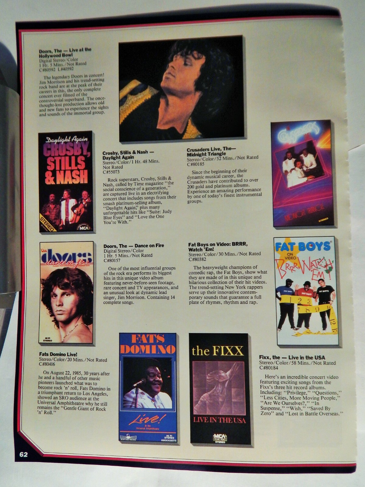 FIXX / JIM MORRISON / FAT BOYS / CSN / ALARM / BLONDIE 1988 11.75" X 8. ...