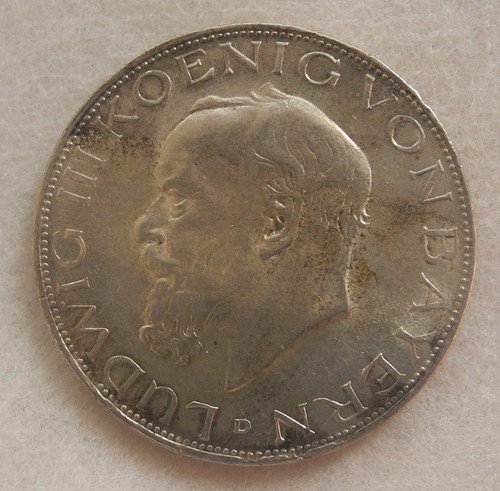 Germany Bavaria 3 Mark Silver Coin 1914 D Ludwig III Antique 16.6g/33mm ...