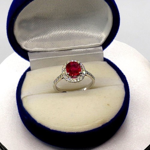 19k WHITE GOLD CUSHION UNHEATED RUBY 2.01CT NATURAL DIAMONDS 0.30 Cts ...