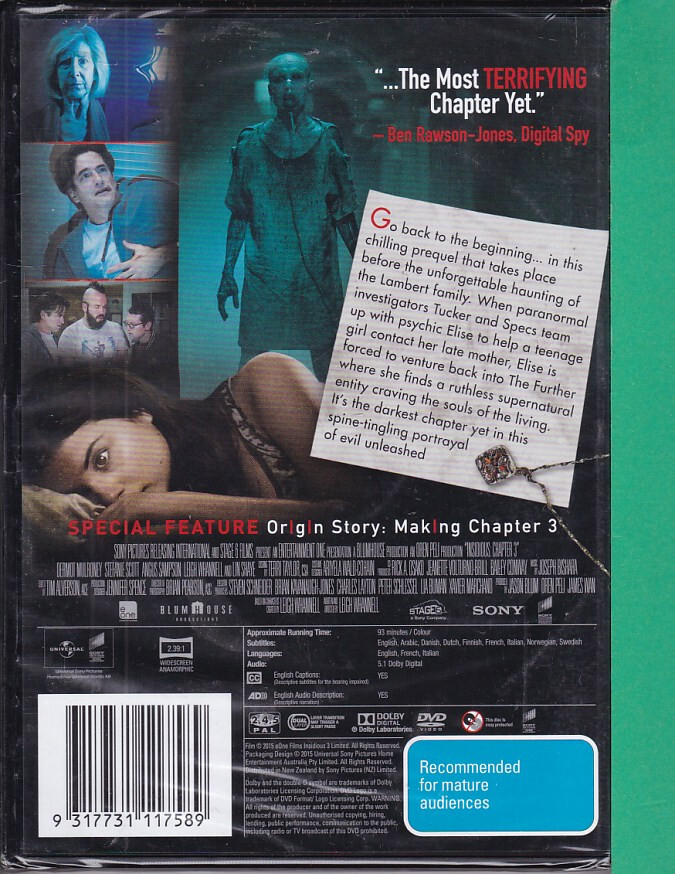 Insidious : Chapter 3 : Brand New (DVD, 2015, Region 2,4,5) Dermot ...