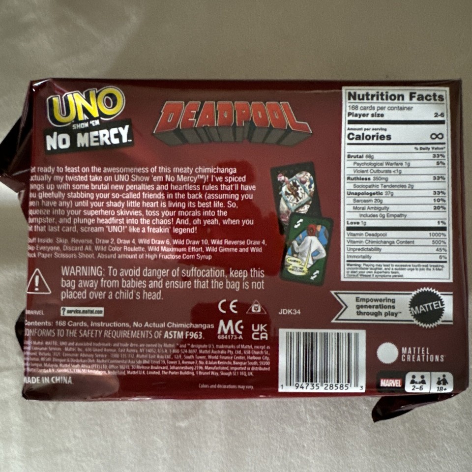 2024 Mattel Uno Show ‘Em No Mercy Deadpool Chimichanga EXCLUSIVE SEALED ...