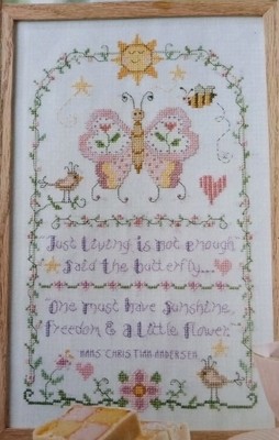 Cross Stitch "BUTTERFLY SAMPLER" pattern ~ bee, bird, Hans Christian ...