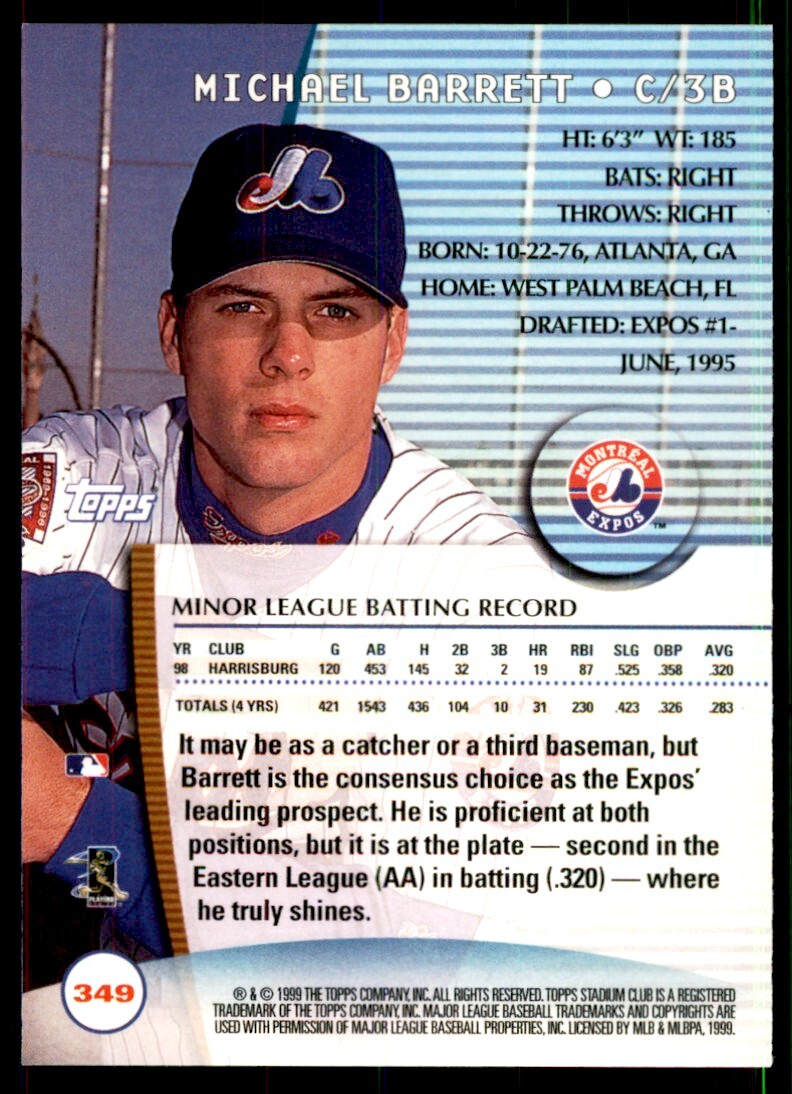 1999 Stadium Club Michael Barrett Baseball Cards #349 | eBay