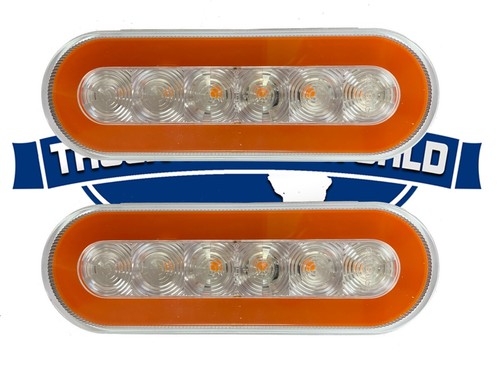 2ea 6" Oval 22 LED Amber Truck/Trailer Stop Tail Turn Lights W/ Clear ...