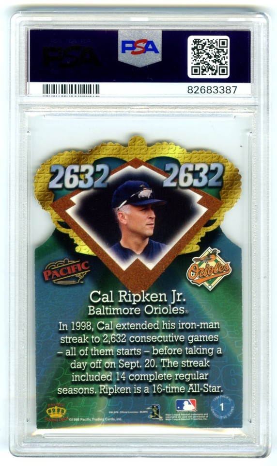 CAL RIPKEN JR.~RARE POP 8~1998 PACIFIC 2,632 CONSECUTIVE GAMES PSA-9 ...
