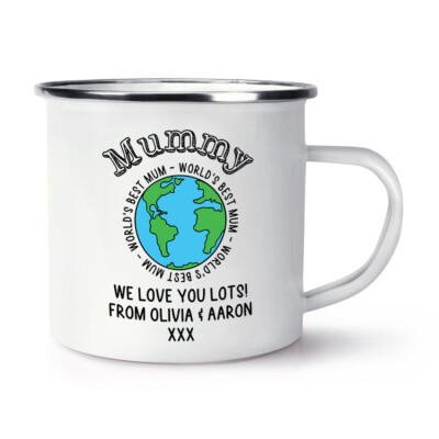 Personalised World's Best Mummy Enamel Mug Cup Mothers Day Mum Awesome ...