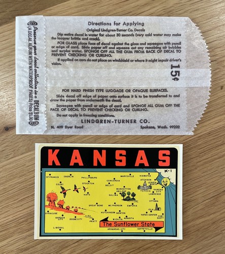 Vintage Kansas Sticker Decal Lindgren 1950s Souvenir KS Sunflower State ...