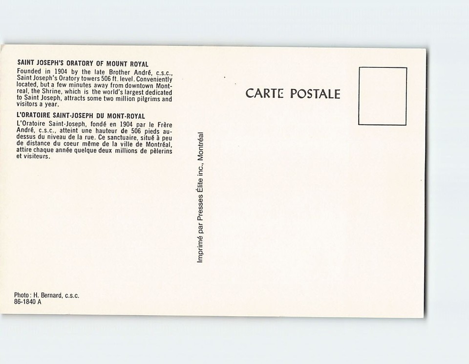 Postcard Saint Joseph's Oratory of Mount Royal Montreal Quebec Canada ...