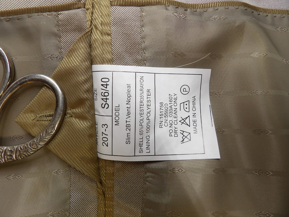 Renoir Mens Suit 46s 40 X 36 Uncut Light Silver Tan Slim New with Tags ...