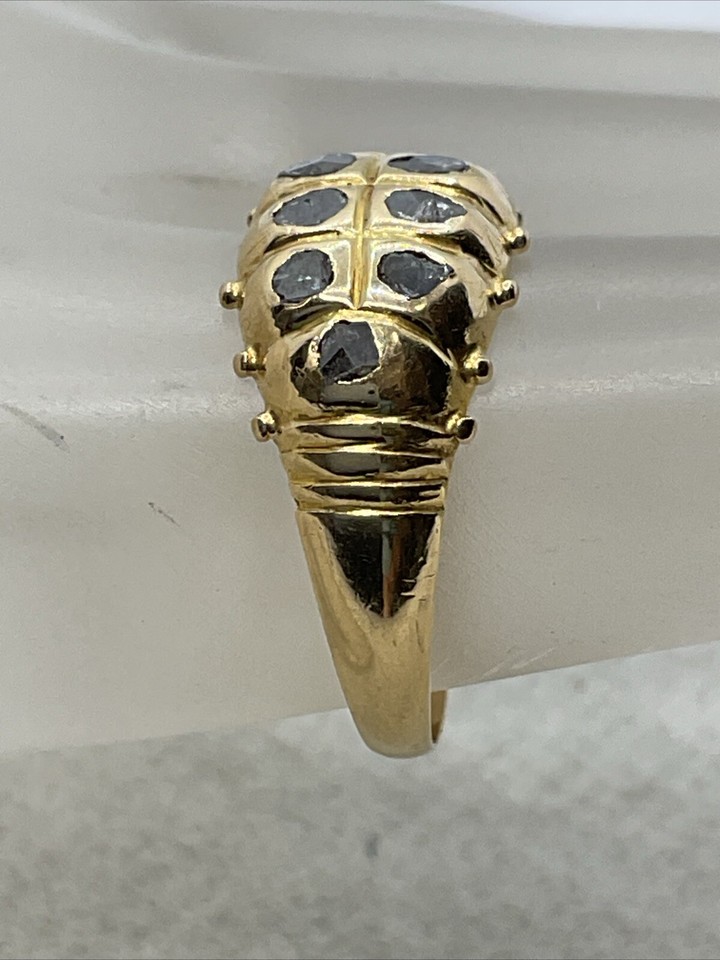 VINTAGE HANDMADE Solid 18K Yellow Gold Rose Cut Diamonds Ladies Band ...
