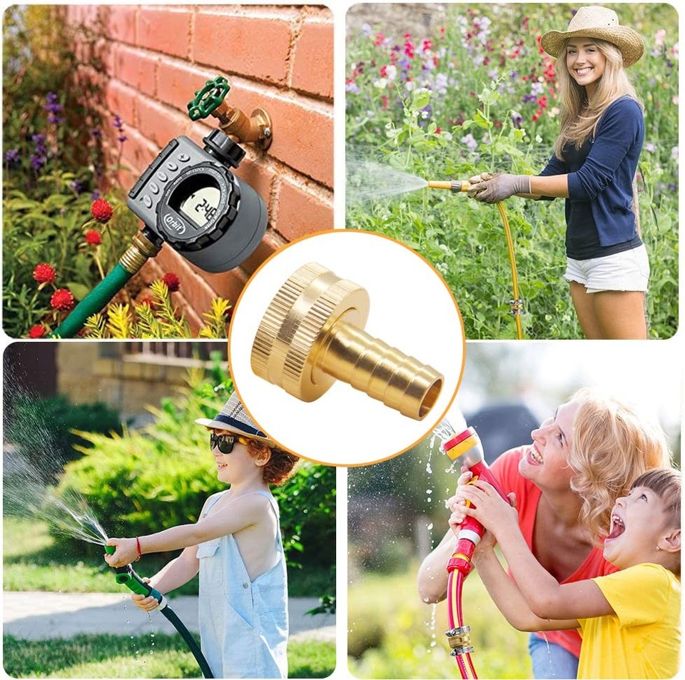 4PCS Garden Hose Connector 3/8" Barb to 3/4" GHT Female Brass Water ...