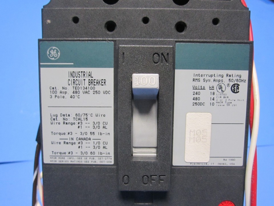 GE TED134100 Circuit Breaker 100 Amp 480 Volt 3 Pole W/ Auxiliary ...