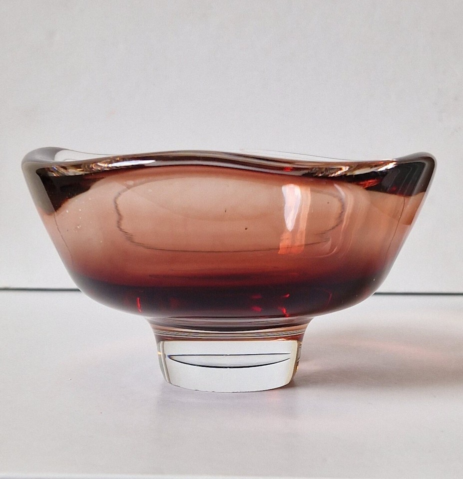Sven Palmqvist Orrefors Glass Bowl Red Fade Cased Glass 1950's Footed ...