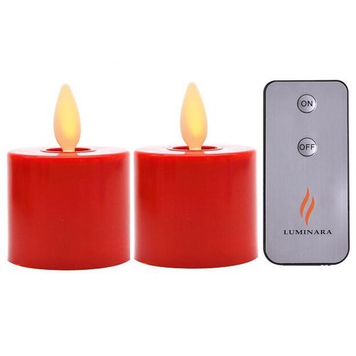 2PCS Luminara Tea Lights Red Unscented Moving Flame Candles with Timer ...
