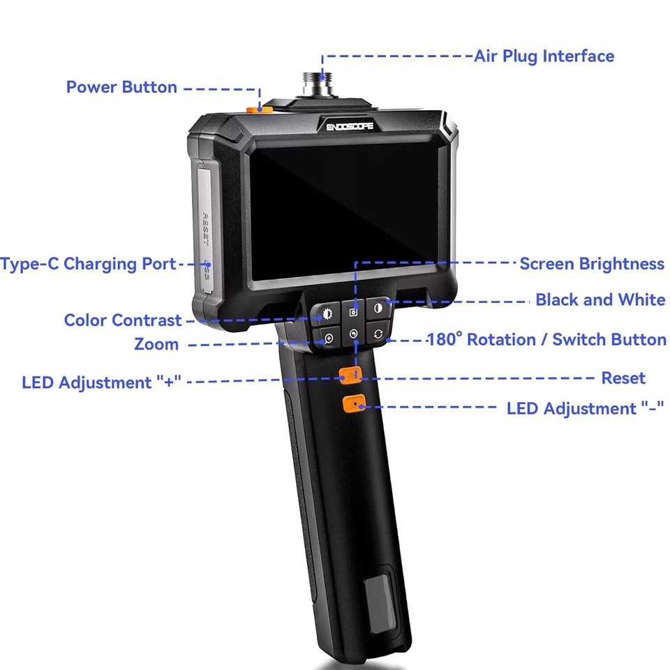 ANESOK Industrial Handheld Endoscope 4.3 IPS 1080P HD 5M Borescope ...