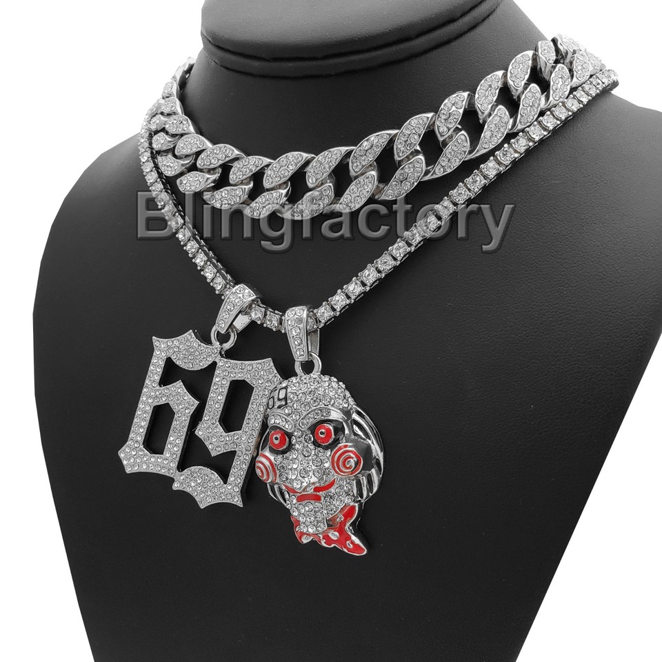 Hip Hop 69 & Jigsaw pendant & 18" Full Iced Cuban & 1 ROW DIAMOND ...