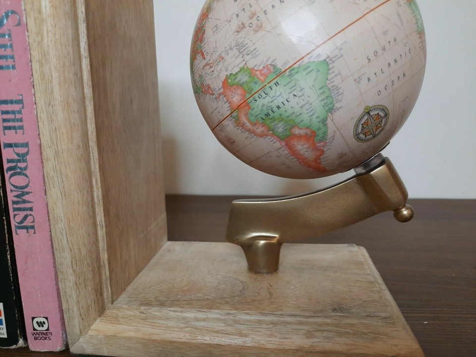 Metal Book Holder Antique Brass Finish Bookends Office Home Deco Globes ...