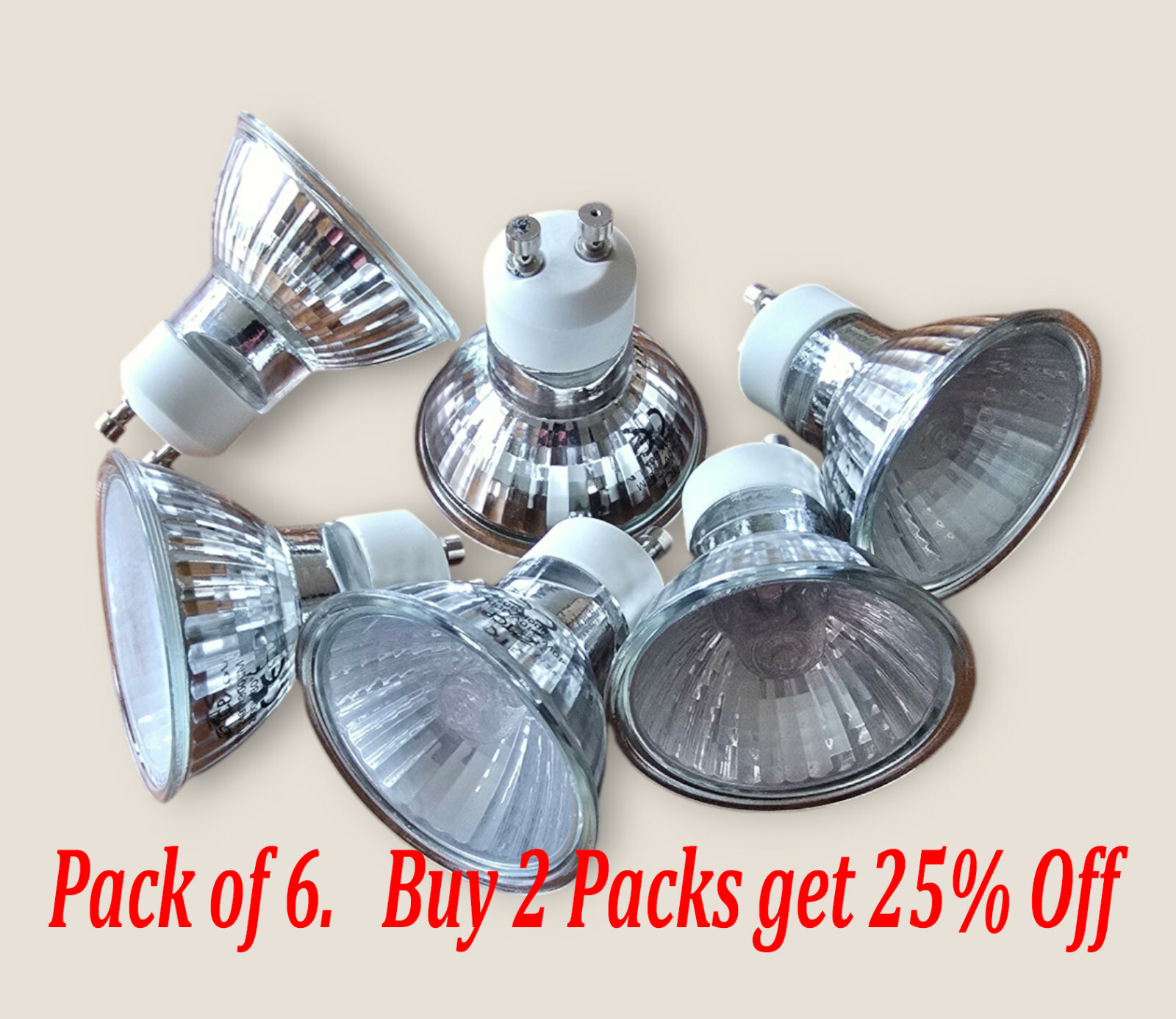 Pack of 6 Halogen GU10 40W (50W Equivalent) Warm White 2800K 300Lm ...