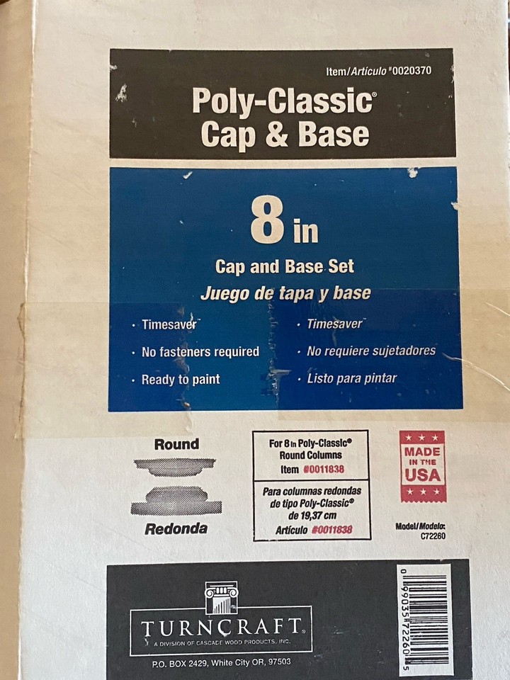Turncraft 8” Poly-Classic Column Cap and Base Set For Round Columns | eBay