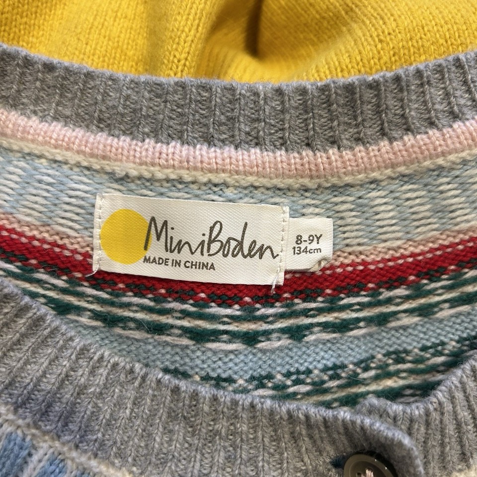 Mini Boden Fair Isle Cardigan Sweater Yellow Multicolor Size 8-9Y ...