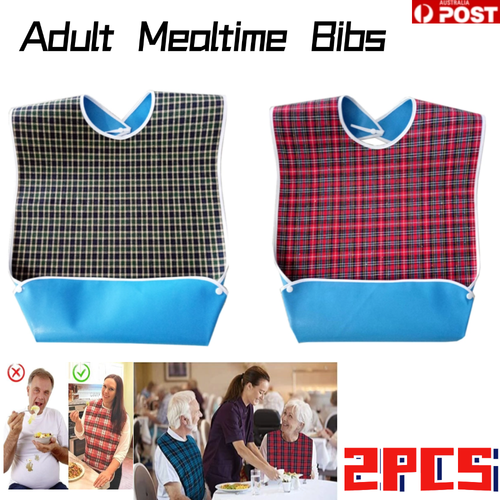 2PCS Large Adult Waterproof Mealtime Bib Protector Disability Aid ...