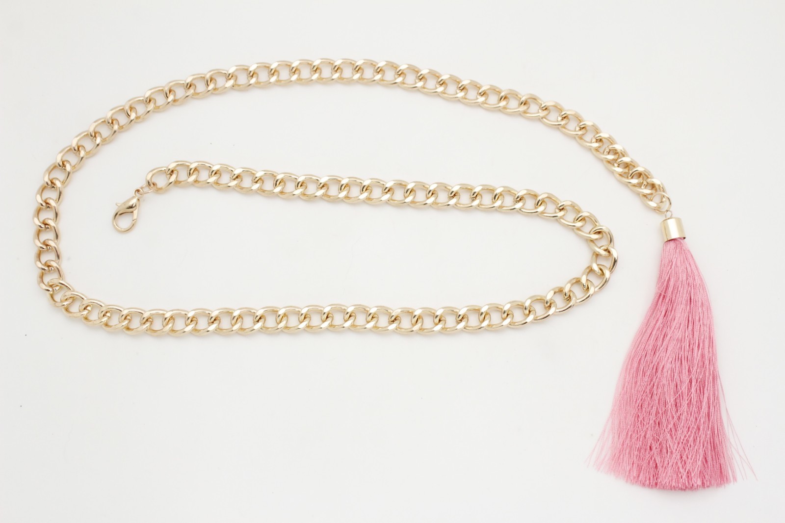 Women Fashion Sexy Belt Gold Metal Chain Long Pink Tassel Charm XS S M ...