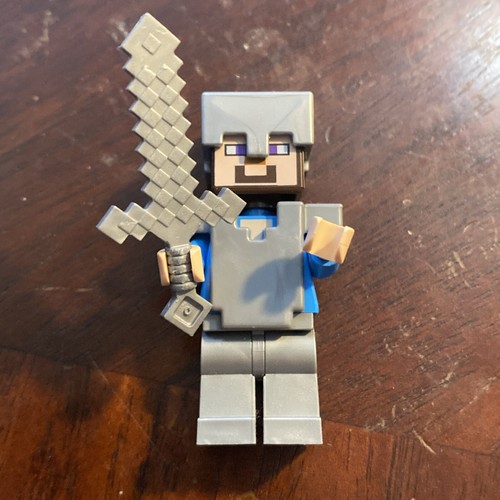 Lego Steve Silver Armor Minecraft Minifigure w/ Hammer Minifig HTF Rare ...