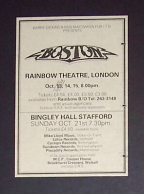 Boston Don't Look Back Tour 1979 Mini Poster Type Concert Ad, Promo ...