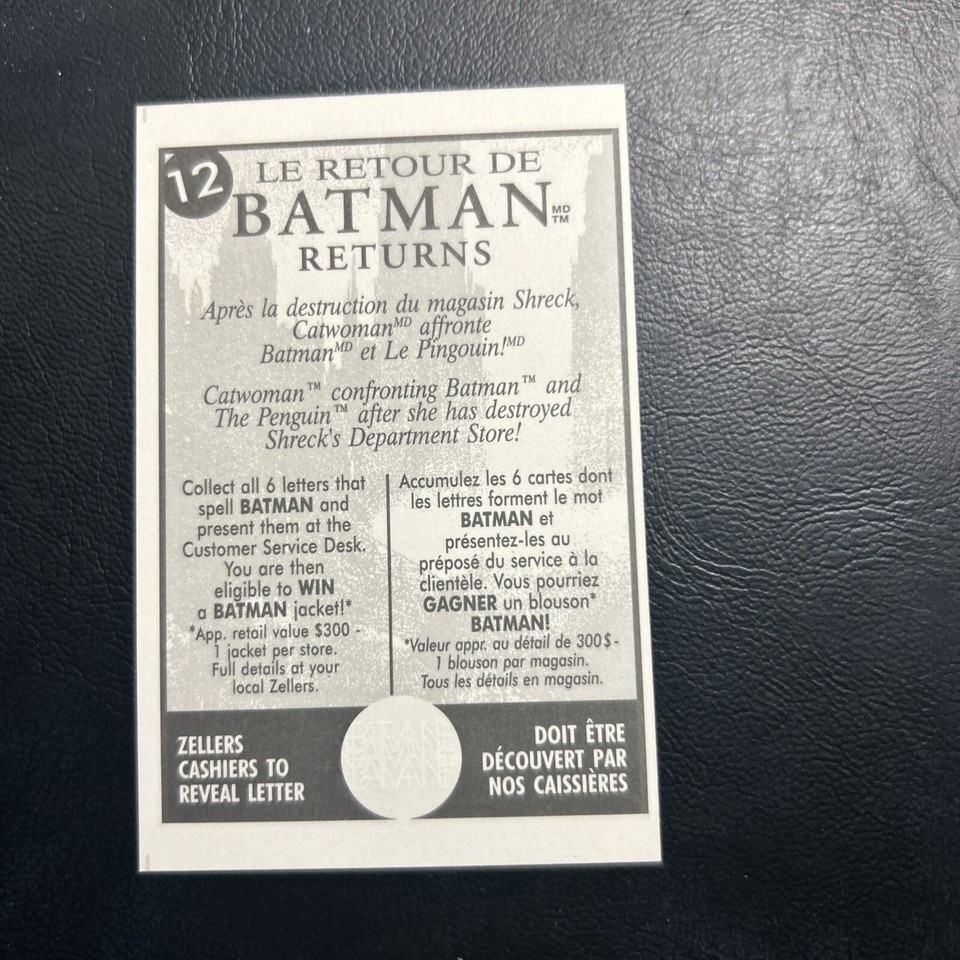 Jb7a Batman Returns 1992 Zellers Collection #12 Catwoman Michelle ...