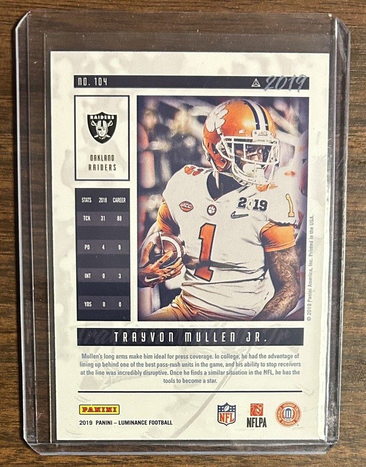 Trayvon Mullen Jr RC Rookie #188/275 Luminance 2019 #104 Panini Raiders ...