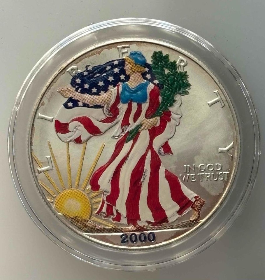 2000 American Silver Eagle Colorized Enamel Painted 1 oz Bullion Round ...