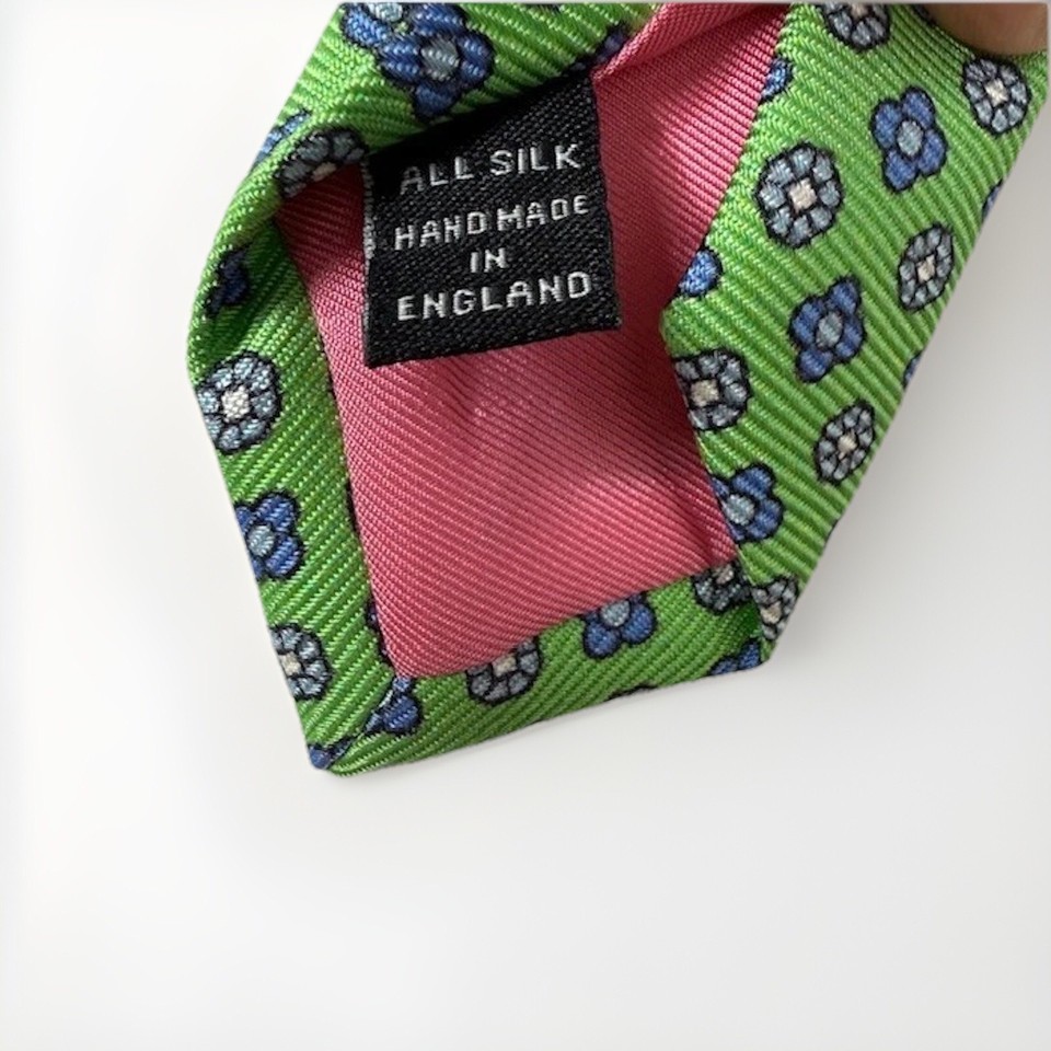 Ben Silver Charleston Green Medallion Floral Print Silk Necktie England ...