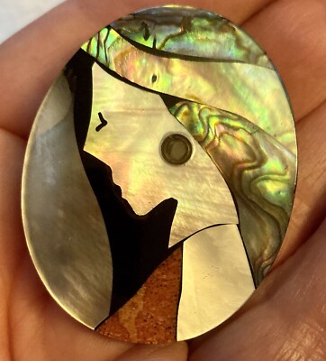 Exotic Maiden Abalone / MOP Inlay Pin Brooch Long Flowing Hair 2.5 ...