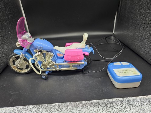 Barbie 1999 Motorcycle with Lights Tethered Remote Control Bike Blue ...