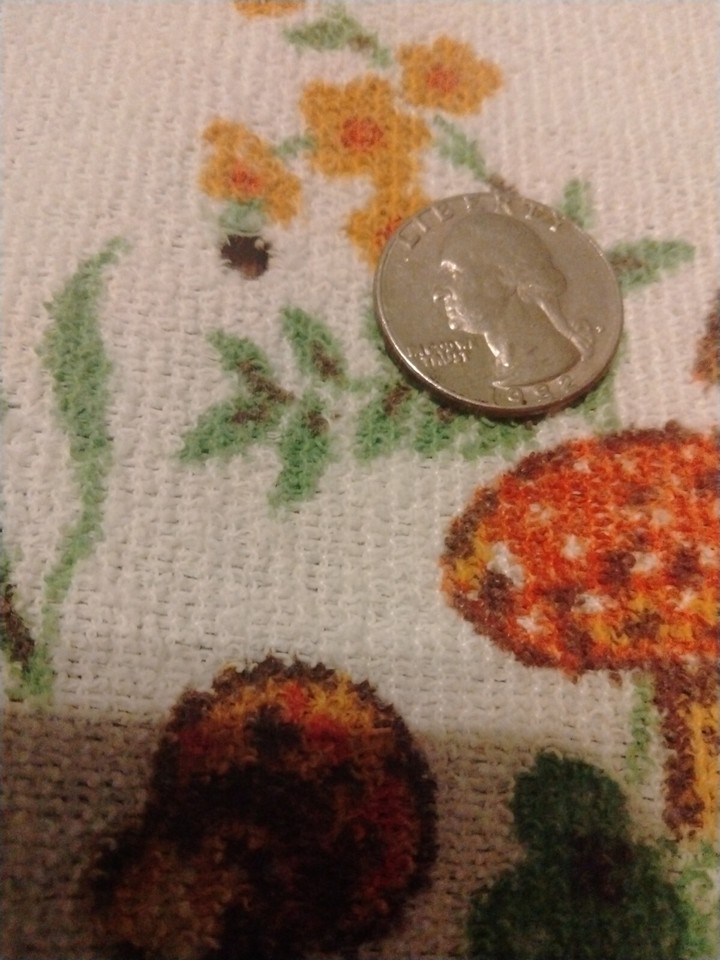 Vintage Terry Cloth Tablecloth 70s Kitchen Mushrooms All Over 50.5" X ...