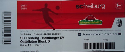 TICKET red Bundesliga 2017/18 SC Freiburg - Hamburger SV | eBay.de