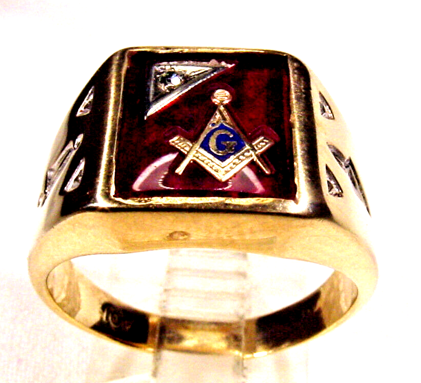 Men Diamond Masonic Ring Freemason 10K solid Gold | eBay