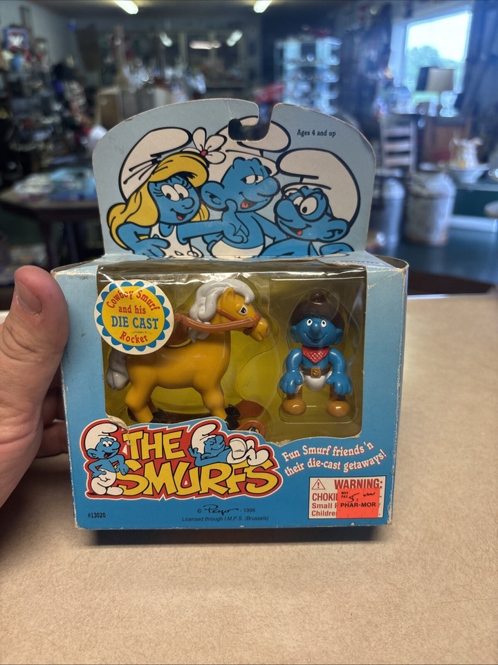 Smurfs Irwin Cowboy Smurf & His Die Cast Rocker Figure 1996 Toy Island ...