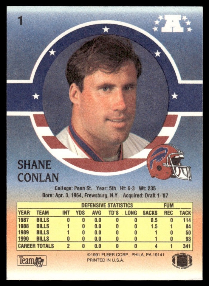1991 Fleer Stars and Stripes Shane Conlan Buffalo Bills #1 | eBay