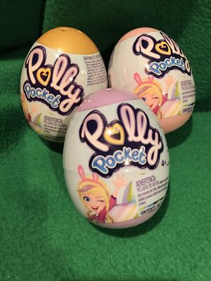 3 Polly Pocket Easter Egg Surprise Mini Figure Doll Outfit Pink Gold ...