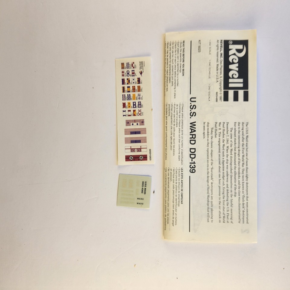 USS Ward 4 Stack Destroyer DD 139 Revell 1/240 Parts In Bag. | eBay