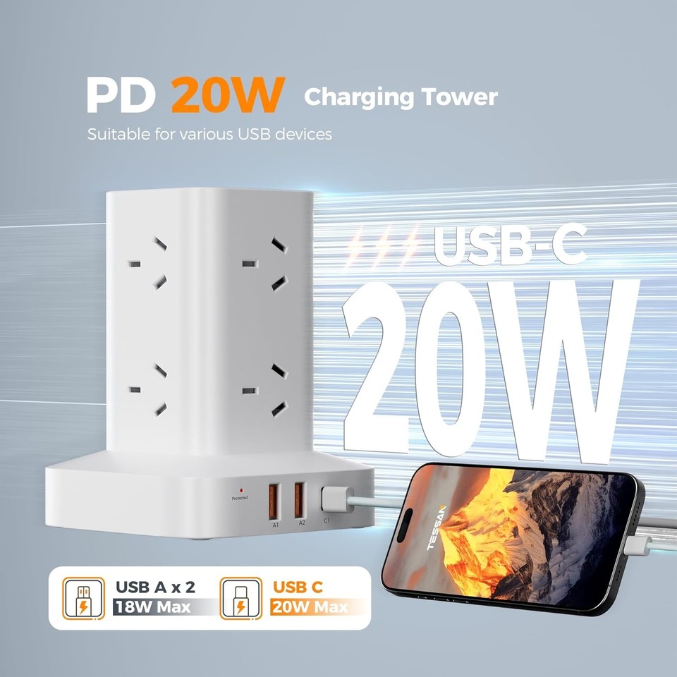 Surge Protector Power Board 8/12 Outlet 3 USB Port Individual Switch ...