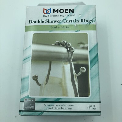MOEN Brushed Nickel Double Shower Curtain Rings SR2200BN Set of 12 New ...