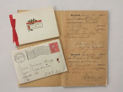 LOT 1910-16 antique EMMA GROFF ESTATE RECEIPT BOOK CHRISTMAS CARD ...