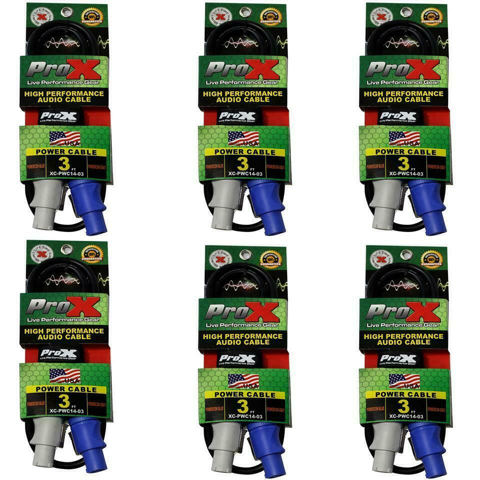 6 PowerCon Cables 3 ft Blue A to Gray B Connectors 14 AWG DJ Jumper ...