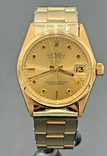 Vintage Rolex 18kt Yellow Gold/14k GF Bracelet Rhinestone Dial 34mm ...