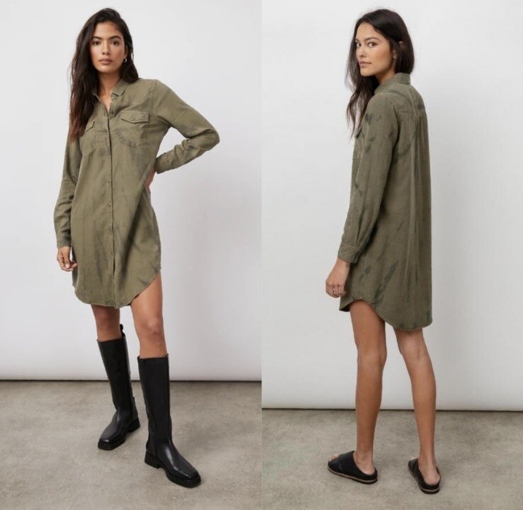 Rails Women’s Sandra Olive Black Tie Dye Tencel Shirt Dress Size S | eBay