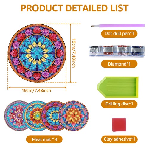 4Pcs Diamond Drawing Placemat Kit DIY Round Diamond Art Table Mats ...