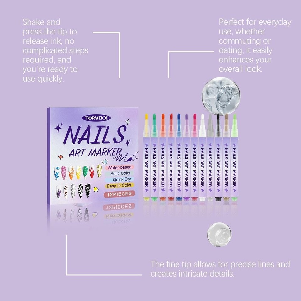 12x Color Nail Art Pen Graffiti Diy Manual Account Color Pen Nail ...