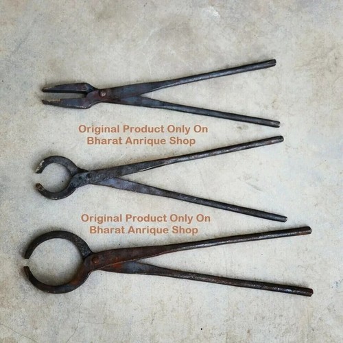 Blacksmith Tongs Set Of 3 Forge Hammer Anvil And Vise Tools Knifemaking ...
